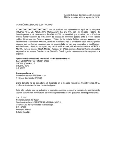Proalmex Solicitud Cambio De Domicilio Pdf