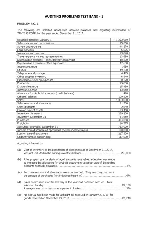 Auditing Problems Test Banks 1 And 2 Auditing Problems Test Bank 1 Problem No 1 The