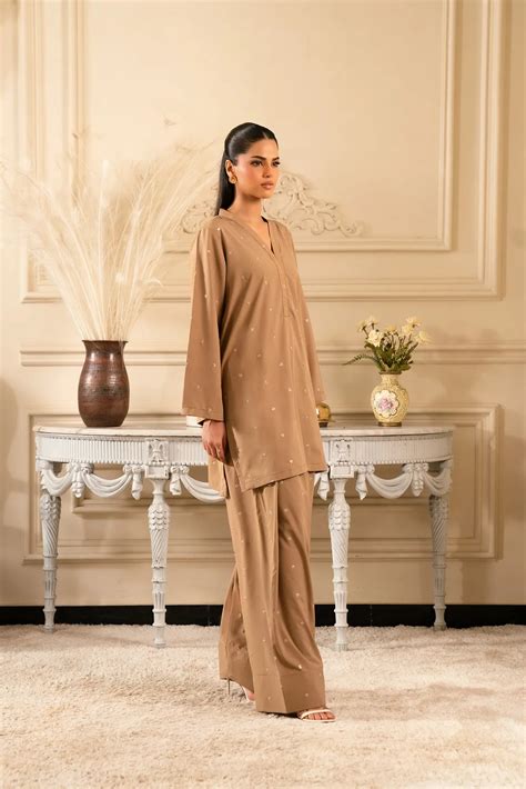 2 Piece Embroidered Raw Silk Suit