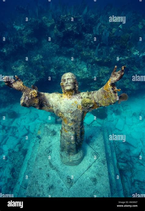 Looking Downward At The Underwater Statue Of Christ Of The Abyss Stock