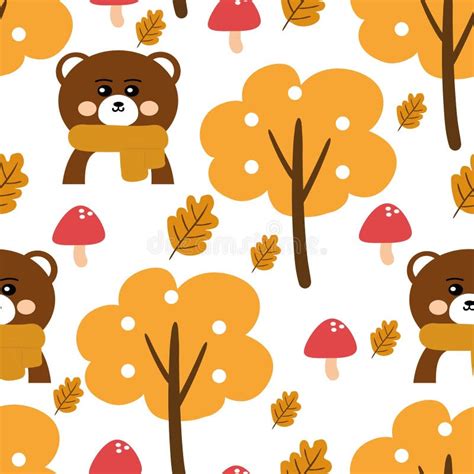 Seamless Pattern Cartoon Bear With Autumn Vibes Cute Autumn Fall