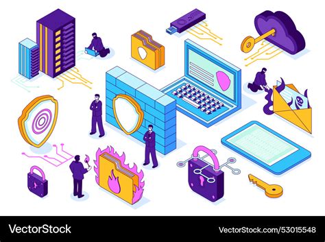 Cybersecurity Isometric Elements Royalty Free Vector Image
