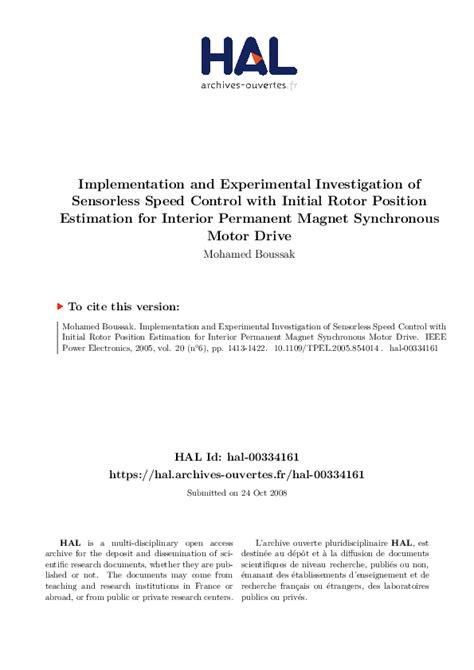 Pdf Implementation And Experimental Investigation Of Sensorless Speed