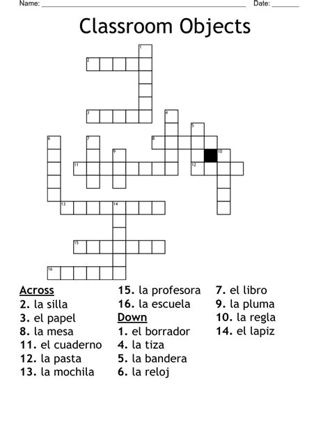Classroom Objects Crossword Wordmint