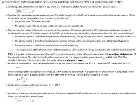 Solved Scores On The Sat Mathematics Section Have A Normal