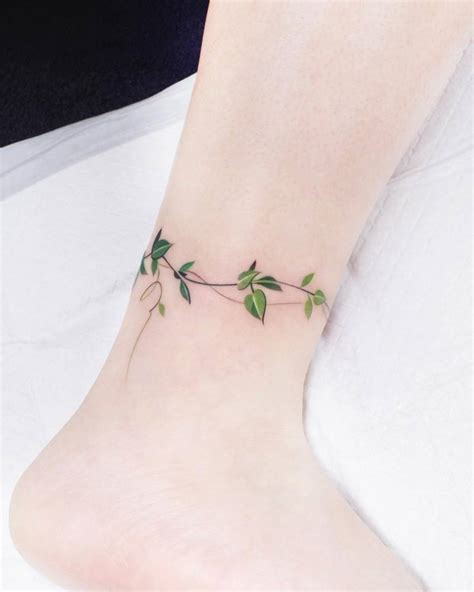Watercolor Style Leaves Ankle Band Tattoo