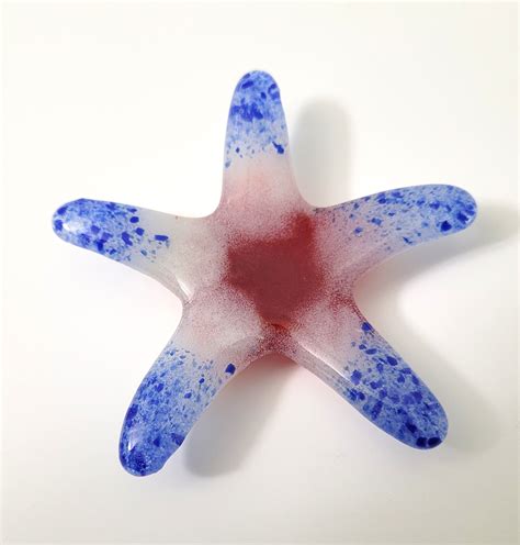 New Red White And Blue Glass Starfish Paperweight Etsy