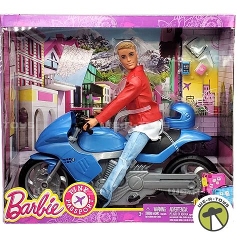 Barbie Pink Passport Motorcyclist Doll Blue Motorcycle And Helmet Mattel
