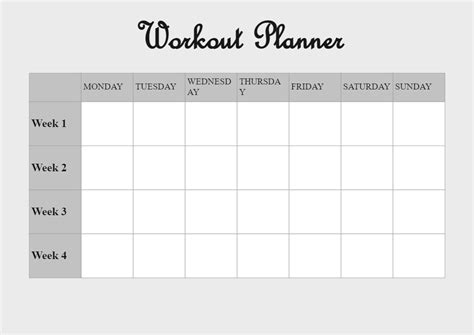 Blank Weekly Workout Schedule