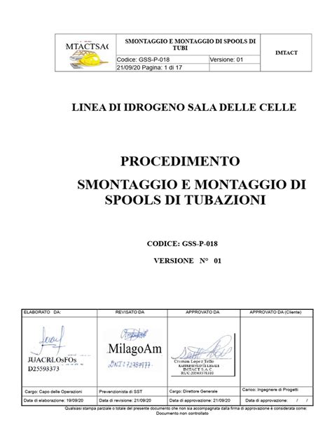 Gss P 018 Smontaggio E Montaggio Di Spool Di Tubazioni Impianto