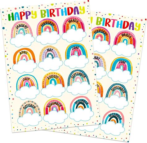 2 Pack Happy Birthday Poster Birthday Chart For Classroom