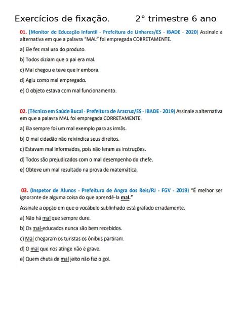 Exercícios De Fixação Pdf