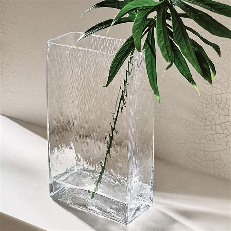 Vumi Rectangular Clear Patterned Glass Vase Reviews Cb2