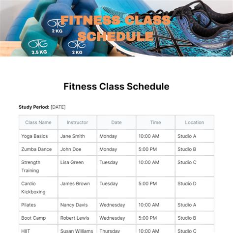 Free Fitness Class Schedule Template To Edit Online