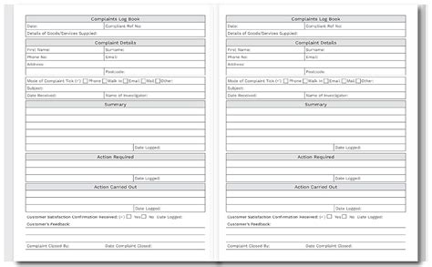 Complaints Log Book Keep Of Track Unsatisfactory Customer Experiences