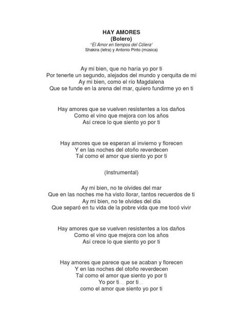 Letra De Hay Amores De Shakira Pdf