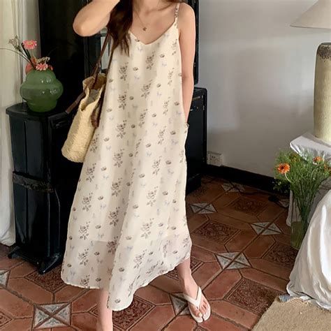 네모엔룩 네모엔룩 뷔스티에플라워 여름 레이어드 시스루 꽃나염 민소매 포켓 브이넥 롱 끈나시 원피스