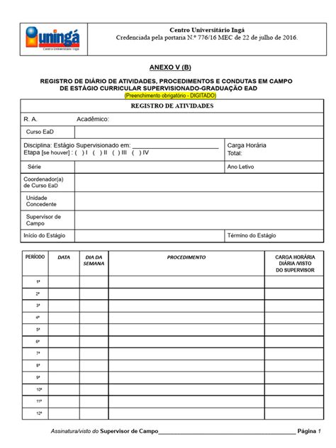 4 Registro DiÁrio De Atividades E Procedimentos Do EstÁgio