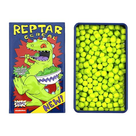 Rugrats Reptar Cereal Sour Apple Candy Tins 12 Piece Display Candy