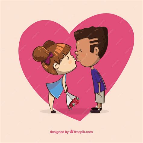 Cute Couples Kissing Cartoon