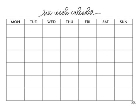 6 Week Calendars 25 Free Calendars Printabulk