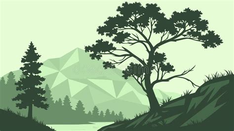 Single Prominent Tree In Lush Forest Clearing Vector Design Generative