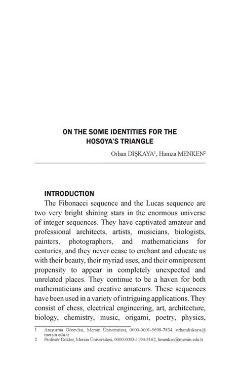 pdf the some identities for the hosoya s triangle