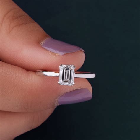 1 Carat Emerald Diamond Ring Solitaire Gold Ring Lab Grown Diamonds