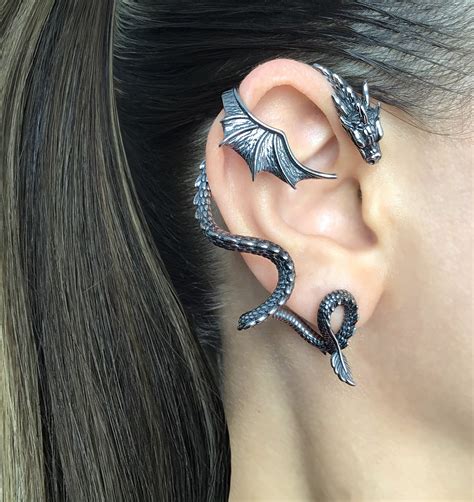 Dragon Ear Cuff Gothic Ear Wrap Goth Stainless Steel Jewelry Unisex