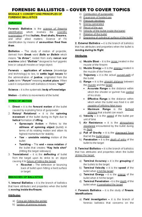 Forensic Ballistics Module 1 Concepts And Principles Overview Studocu