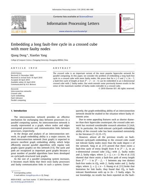 Pdf Embedding A Long Fault Free Cycle In A Crossed Cube With More