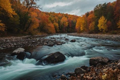 Autumn Season Along The River Premium Ai Generated Image