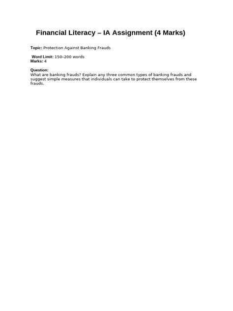 Financial Literacy Assignment Banking Fraud Pdf