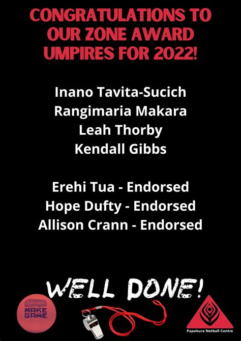 Papakura Netball Centre Umpire Achievements