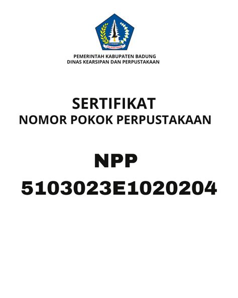 Sertifikat Pokok Perpustakaan Diskerpus Badung