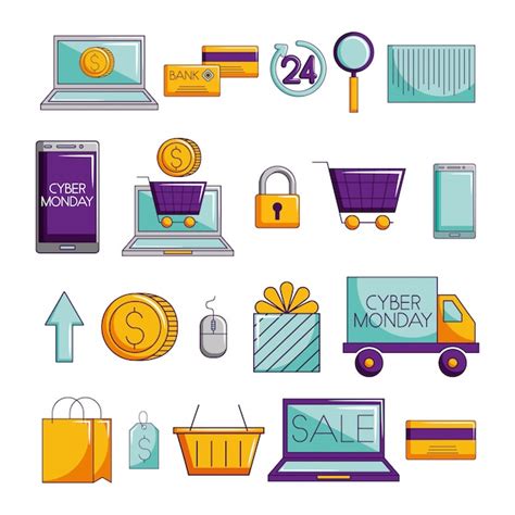Conjunto De Iconos De Conjunto De Comercio Electrónico Vector Gratis
