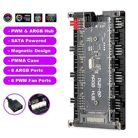 Pwm And Argb Led Controller Hub 8 Ports 12v 4pin Fan And 5v 3pin Aura Wireless Ir Remote Adapter