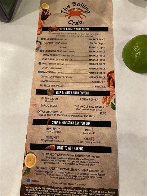 Menu At The Boiling Crab Restaurant Sacramento 65th St 100
