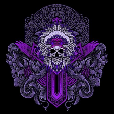 Premium Vector Indian Apache Skull Head With Vintage Engraving Ornament