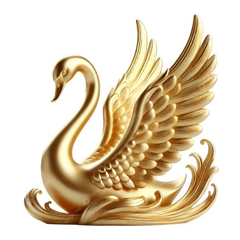 A Golden Swan Sculpture With Intricate Feather Details And Wings