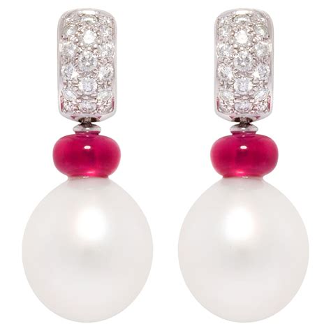 Ella Gafter Ruby Diamond Pearl Drop Earrings For Sale At 1stdibs