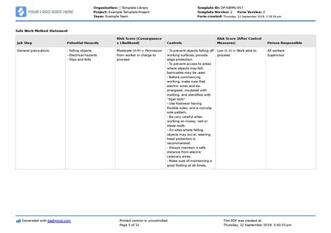 Roof Access Safe Work Method Statement Swms