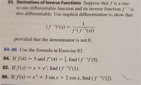 Solved 83 Derivatives Of Inverse Functions Suppose That F