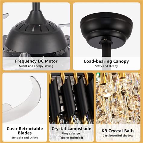 Moooniche 48 Luxury Crystal Ceiling Fan With Light And Remote Control
