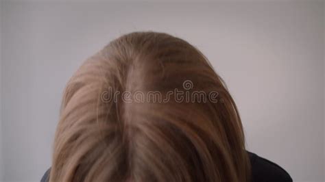 Closeup Portrait Of Young Cute Caucasian Girl Smiling Happily Looking