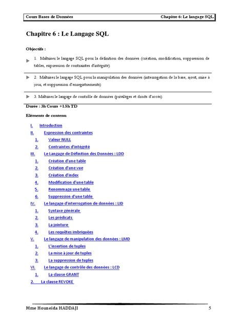 Chapitre 6 Le Langage Sql Pdf Sql Bases De Données