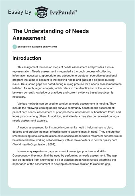 The Understanding Of Needs Assessment 1106 Words Research Paper Example