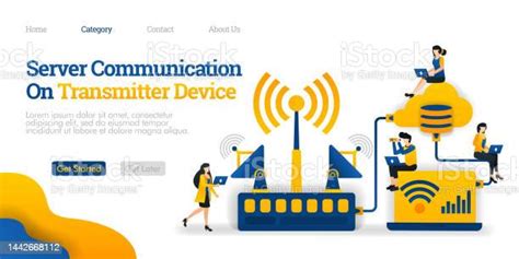 송신기 장치의 서버 통신 송신기는 데이터베이스에서 데이터를 배포합니다 벡터 평면 그림 개념 방문 페이지 템플릿 Ui 웹 홈페이지 포스터 배너 전단지에 사용할 수 있습니다