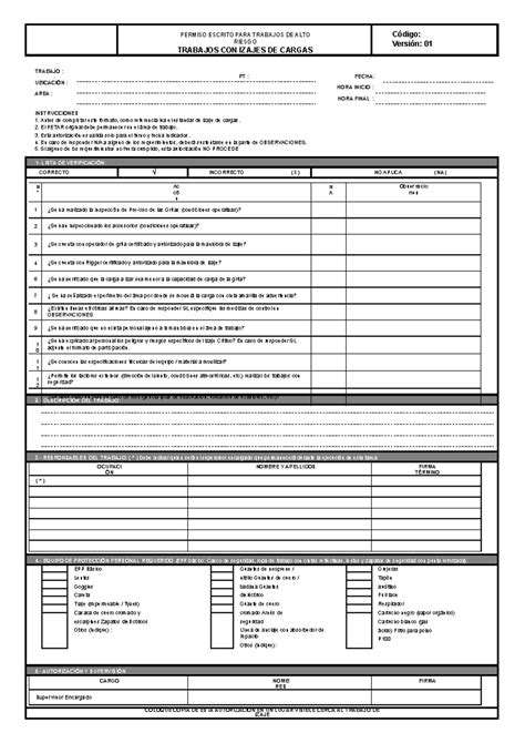 Procedimiento Para Permiso De Izaje De Carga W Permiso Escrito Para