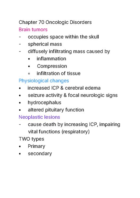 Chapter 70 Oncologic Disorders Chapter 70 Oncologic Disorders Brain Tumors Occupies Space
